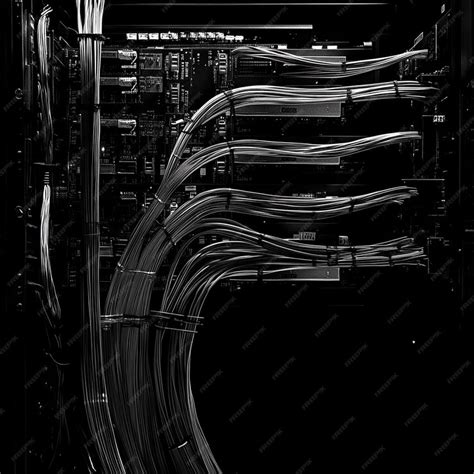 Network Switch And Ethernet Cables In Data Center Black And White