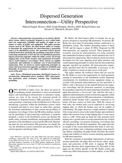 [pdf] Dispersed Generation Interconnection Utility Perspective