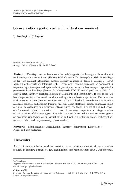 Pdf Secure Mobile Agent Execution In Virtual Environment