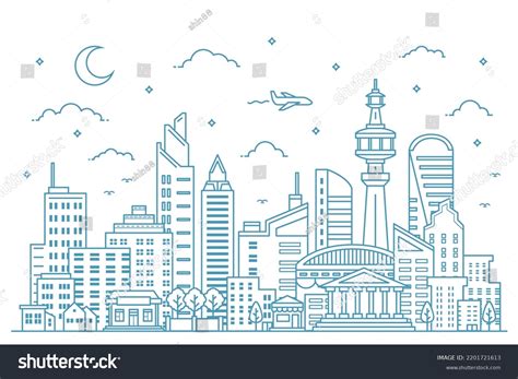 City Line Background Illustration Thin Line Stock Vector Royalty Free