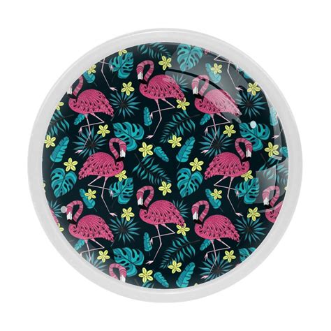 4 Pcs Flamingo Knobs For Kitchen Cabinet Cupboard Dresser Bookcase Drawer Pulls Handles Round