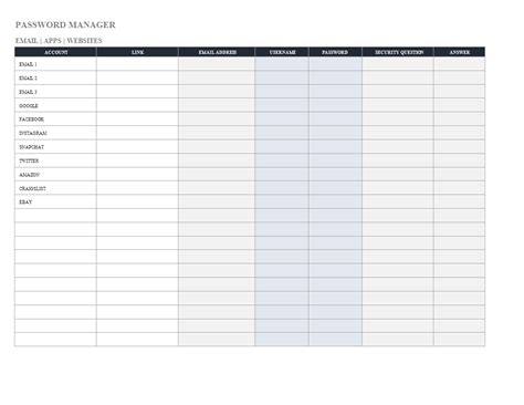Password List Template In Excel Templates At