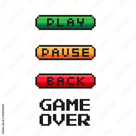Vecteur Stock 8 Bit Pixel Game Menu Button Play Pause Back Gaming