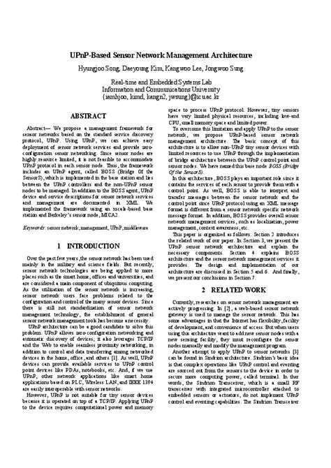 Pdf Upnp Based Sensor Network Management Architecture