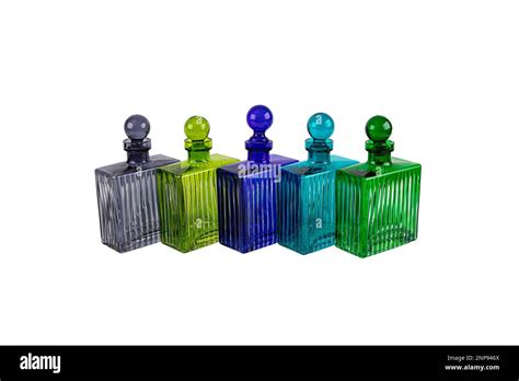 Colorful Crystal Glass Whiskey Bottle Glass Bottles Isolated On White
