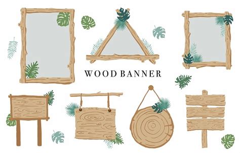 사파리 배경 세트의 나무 배너 컬렉션입니다 생일 초대장 엽서 및 스티커를 위한 편집 가능한 벡터 그림 0명에 대한 스톡 벡터 아트 및 기타 이미지 Istock