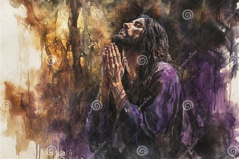 Jesus In The Garden Of Gethsemane Praying Earnestly With Sweat Like