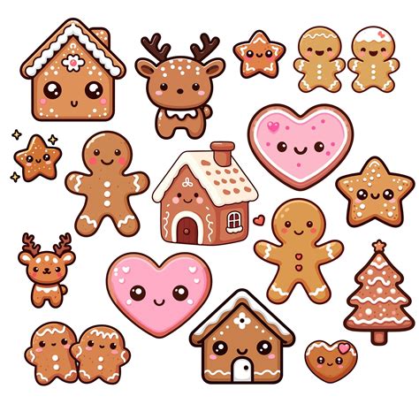 Kawaii Cute Gingerbread Png Bundle Cute Gingerbread Doodle