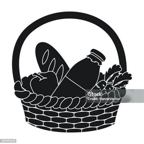 흰색 배경에 고립 된 블랙 스타일에 제품 아이콘 바구니 자선 및 기부 주식 벡터 일러스트 레이 션 심볼 소풍 바구니에 대한 스톡 벡터 아트 및 기타 이미지 Istock