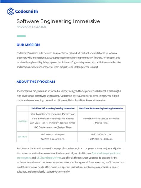 Codesmith Software Engineering Immersives Syllabus Pdf Databases Compiler