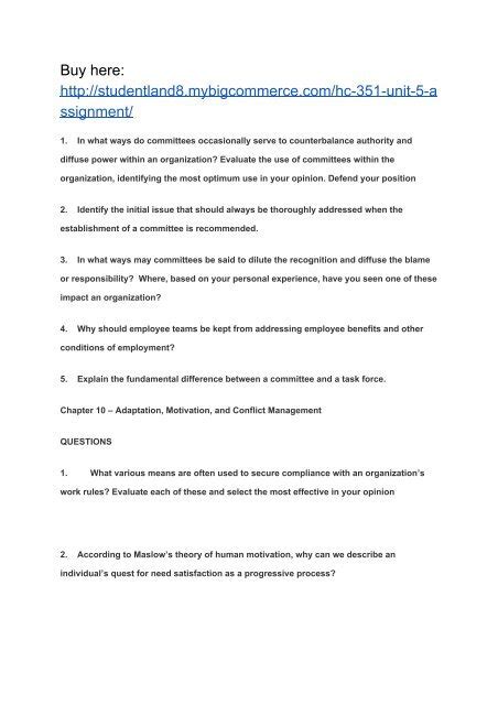 Hc 351 Unit 5 Assignment