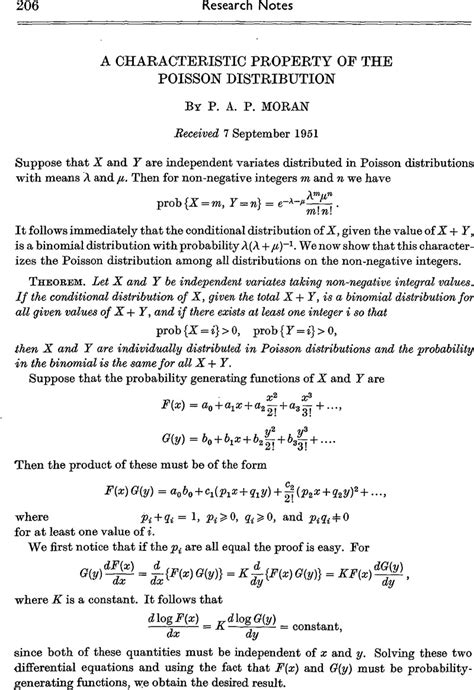A Characteristic Property Of The Poisson Distribution Mathematical