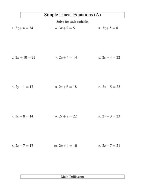 The Solving Linear Equations Form Ax B C A Math Worksheet 10th