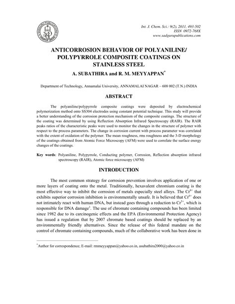 Pdf Anticorrosion Behavior Of Polyanilinepolypyrrole Composite Coatings On Stainless Steel