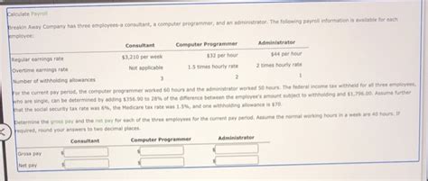Solved Calculate Payroll Breakin Away Company Has Three