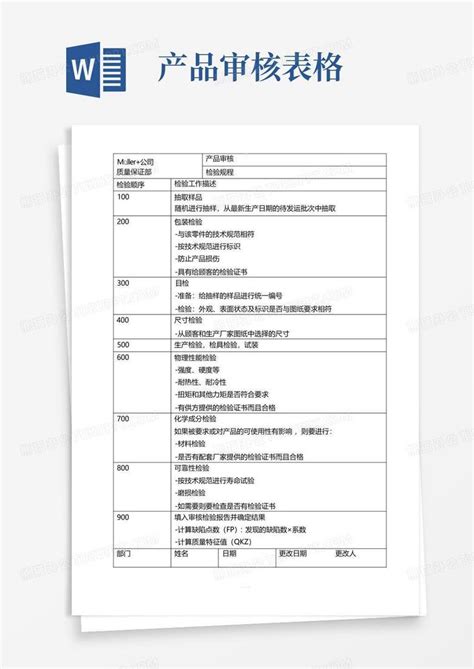 产品审核表格 Word模板下载 编号qwnapadw 熊猫办公
