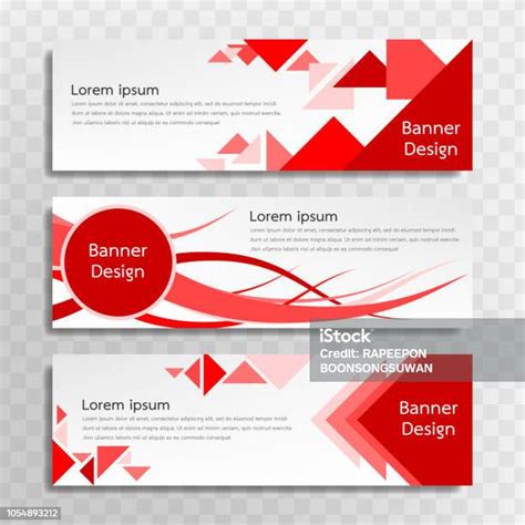 웹 및 다양 한 헤드 라인을 위해 디자인 된 빨간색 배너 템플릿 집합 3 개의 다른 디자인에서 사용할 수 있습니다 0명에 대한 스톡 벡터 아트 및 기타 이미지 Istock