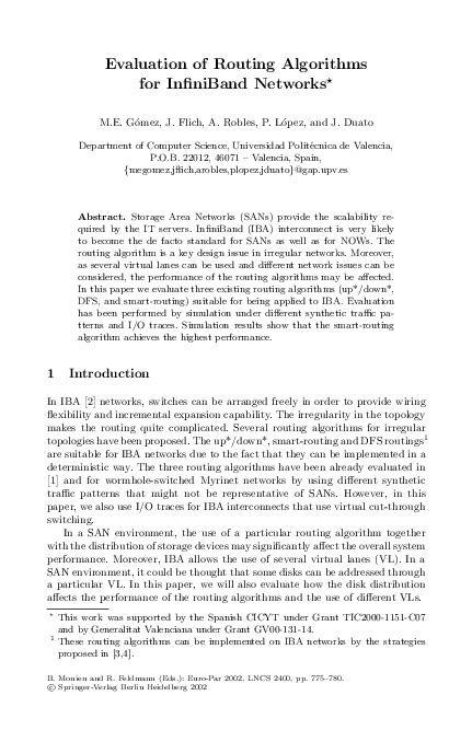 Pdf Evaluation Of Routing Algorithms For Infiniband Networks