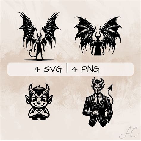 Demon Svg Bundle Demon With Wings Png Demon With Suit Clipart Hand Drawn Demon Pictures For