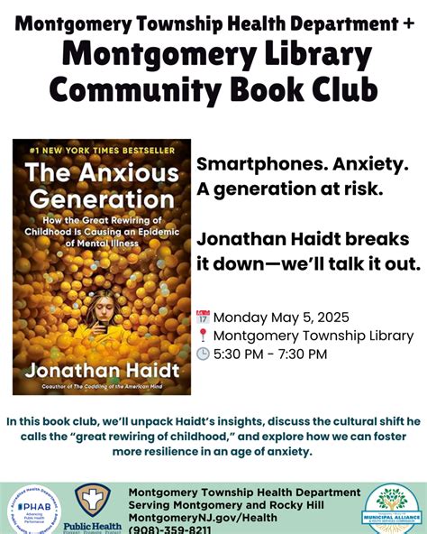 The Anxious Generation Book Club Montgomery Township Nj
