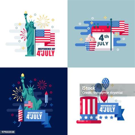 4 7 월 미국 독립 기념일 스티커 라벨 디자인 요소 벡터 휴일 인사말 카드 일러스트 레이 션 0명에 대한 스톡 벡터 아트 및 기타 이미지 Istock