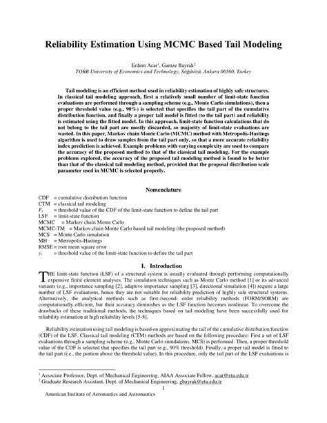 Pdf Reliability Estimation Using Mcmc Based Tail Modeling