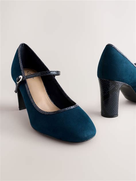 Buy Navy Standard Fit Round Toe Mary Jane Block Court Shoes From The