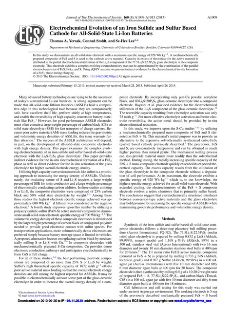 Pdf Electrochemical Evolution Of An Iron Sulfide And Sulfur Based