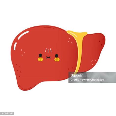 귀여운 재미있는 간 캐릭터 벡터 손으로 그린 만화 Kawaii 캐릭터 그림 아이콘입니다 흰색 배경에 격리 간 캐릭터 개념 간 내부 기관에 대한 스톡 벡터 아트 및 기타