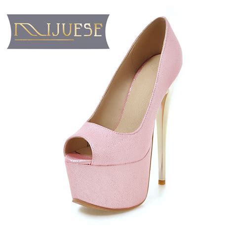 Mljuese 2018 Women Pumps Autumn Spring Pink Color Peep Toe Platform
