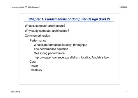 Fundamentals Of Computer Design Lecture Slides Cs 433 Docsity