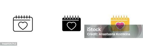 하트 달력 아이콘입니다 로맨틱 한 선물 데이트 일정 발렌타인 데이 흰색 배경에 격리된 선 검은색 및 다채로운 스타일의 아이콘 벡터 세트 감정에 대한 스톡 벡터 아트 및 기타