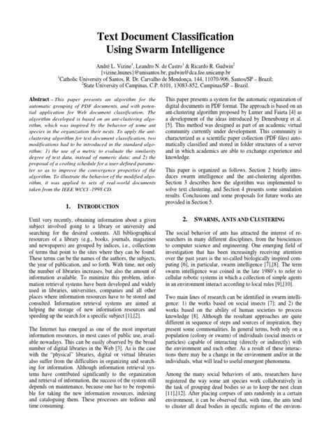 Text Document Classification Using Swarm Intelligence 1 I 2 S A C Download Free Pdf