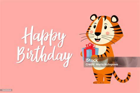 귀여운 호랑이와 인사말 카드 템플릿 중국 달력에서 2022 년의 상징 손으로 쓴 텍스트 생일 축하합니다 벡터 스톡 일러스트레이션입니다 0명에 대한 스톡 벡터 아트 및 기타