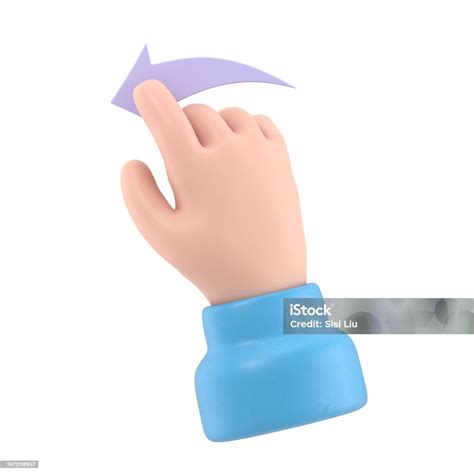 만화 제스처 아이콘 모형터치 스크린 제스처 라인 아이콘3d 그림 손 왼쪽으로 스 와이프 만화 캐릭터 손 흰색 배경에 3d 렌더링