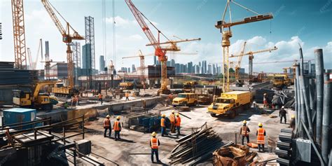 Premium Photo Busy Construction Site With Workers And Equipment Easily Accessible Stock Image