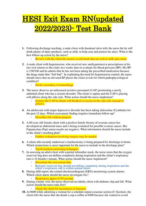 HESI Exit Exam RN Updated 2022 2023 Test Bank Scholarfriends