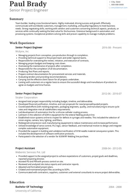 Project Engineer Resume Samples And Templates VisualCV