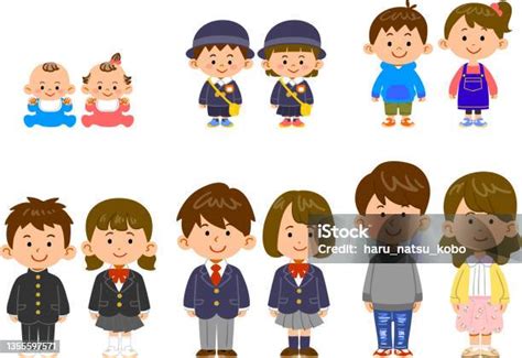 아기에서 대학생에 이르기까지 소년과 소녀의 성장 과정 공부에 대한 스톡 벡터 아트 및 기타 이미지 공부 귀여운 나이