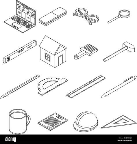 Architect Equipment Icons Set Isometric Set Of Architect Equipment