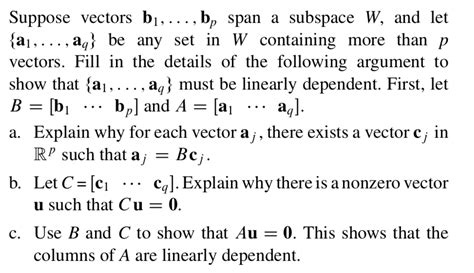 Solved Suppose Vectors B Bp Span A Subspace W And Let Chegg