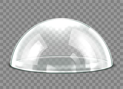 투명 한 배경에 고립 된 유리 돔입니다 현실적인 3d 상세한 구형 유리 돔 커버 벡터 일러스트 레이 션 프리미엄 벡터