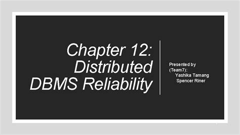 Chapter 12 Distributed DBMS Reliability Presented By Team