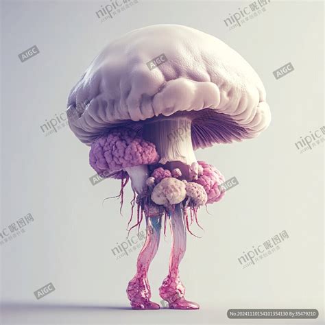 Ai创作图现代人脑模型 现代人大脑模型 人体大脑 超现实的蘑菇 人体脑部 精神活性蘑菇 3d现代高端异形 Cgi超现实主义 大脑器官 神经系统素材 粉色的珊瑚蘑菇 幻蘑菇 缸中之脑 立体大脑
