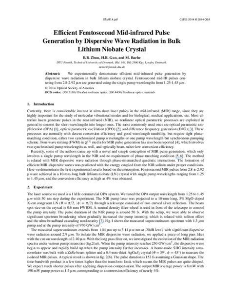 Pdf Efficient Femtosecond Mid Infrared Pulse Generation By Dispersive Wave Radiation In Bulk