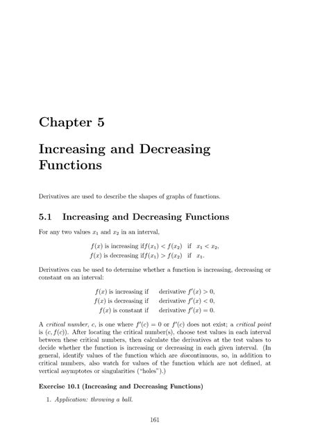 Increasing And Decreasing Functions Chapter 5 Increasing And