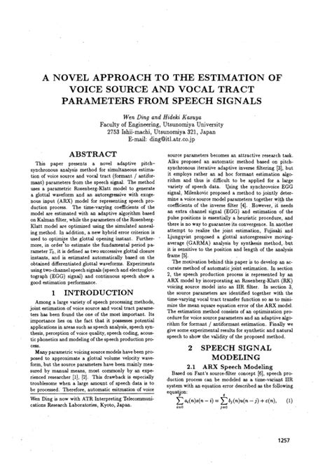 Pdf A Novel Approach To The Estimation Of Voice Source And Vocal Tract Parameters From Speech