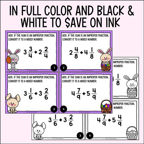 Easter Adding And Subtracting Mixed Numbers Task Cards Curious Classroom Adventures