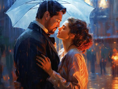 Romantic Couple Kissing Under Umbrella Canvas Print Woman In Love