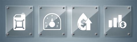 세트 파이 차트 인포그래픽 및 달러 유가 상승 자동차 가스 게이지 및 가솔린 캐니스터 정사각형 유리 패널 벡터 0명에 대한 스톡